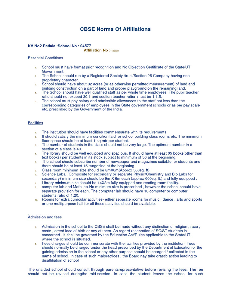 CBSE Norms of Affiliations - 0 | PDF | Teachers | Justice