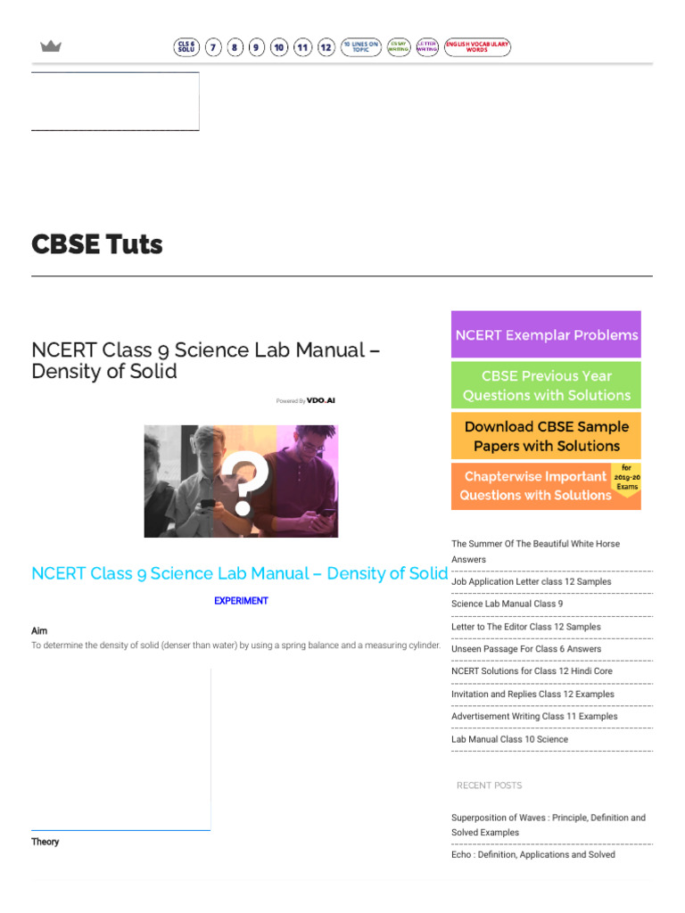 NCERT Class 9 Science Lab Manual - Density of Solid - CBSE Tuts | PDF ...