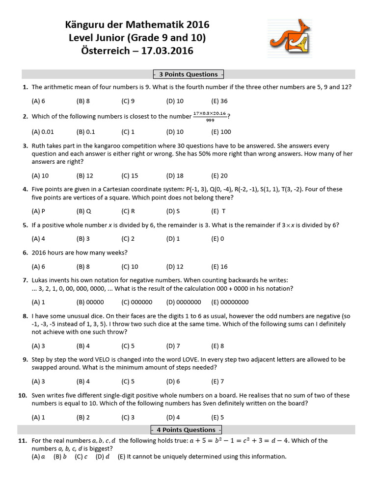 Math Olympiad 2016 Junior | PDF | Elementary Mathematics | Mathematics