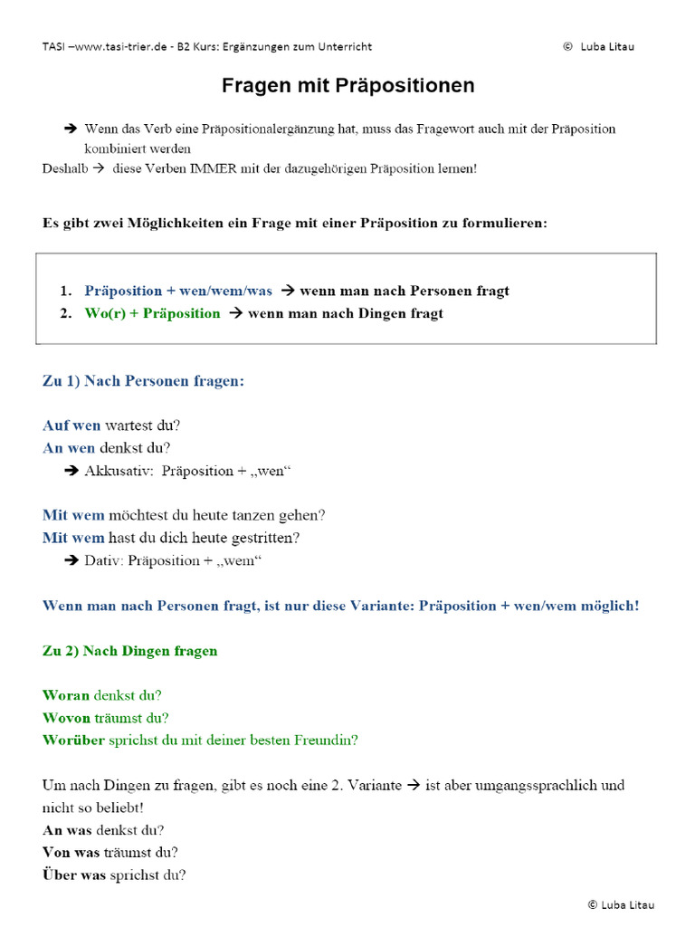 Fragen Mit Präpositionen | PDF
