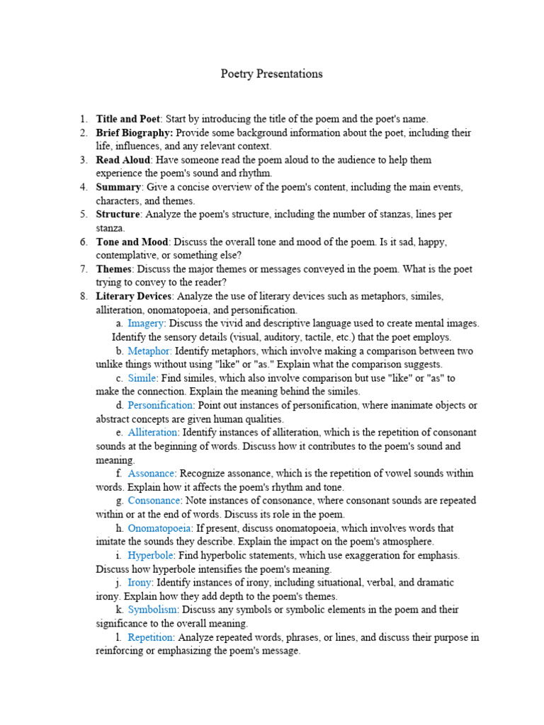 Poetry Presentations Guidelines | PDF | Poetry | Metaphor
