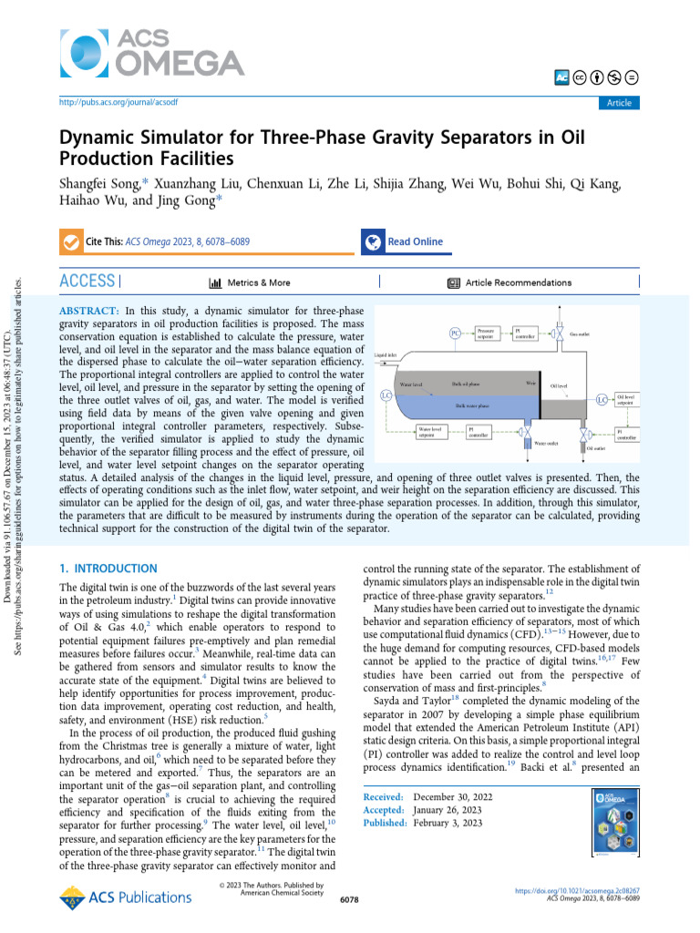 Song Et Al 2023 Dynamic Simulator For Three Phase Gravity Separators in ...