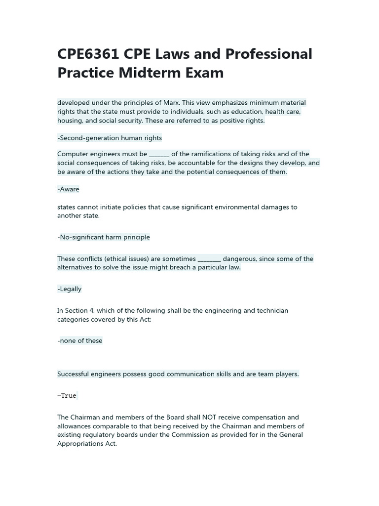 CPE Laws and Professional Practice Midterm Exam | PDF | Engineer | Licensure