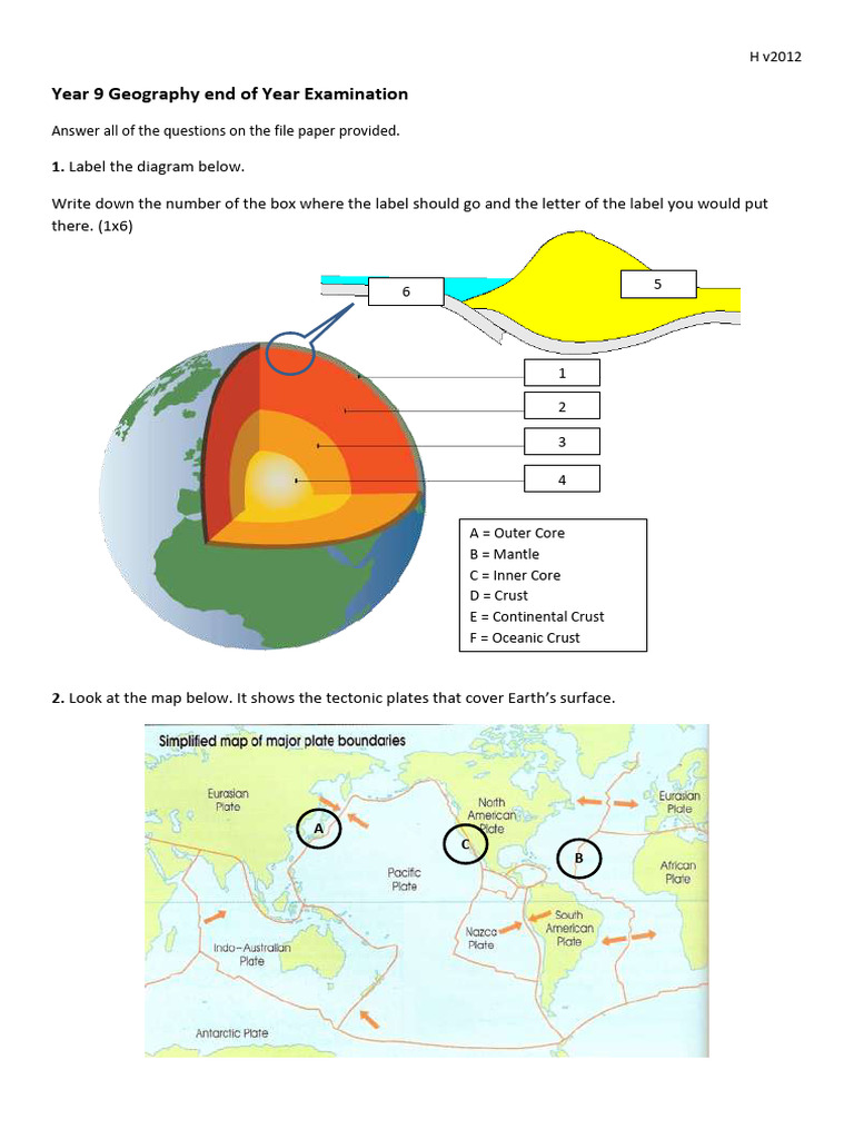 Year 9 Geography Exam: Earth Processes | PDF | Volcano | Lava