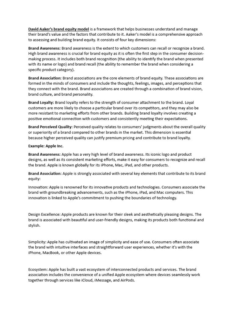 David Aaker Equity Model | PDF | Brand | Apple Inc.