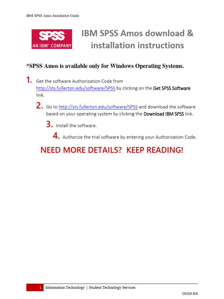 SPSS Amos Installation Guide-7Oct18 | PDF | Spss | Operating System