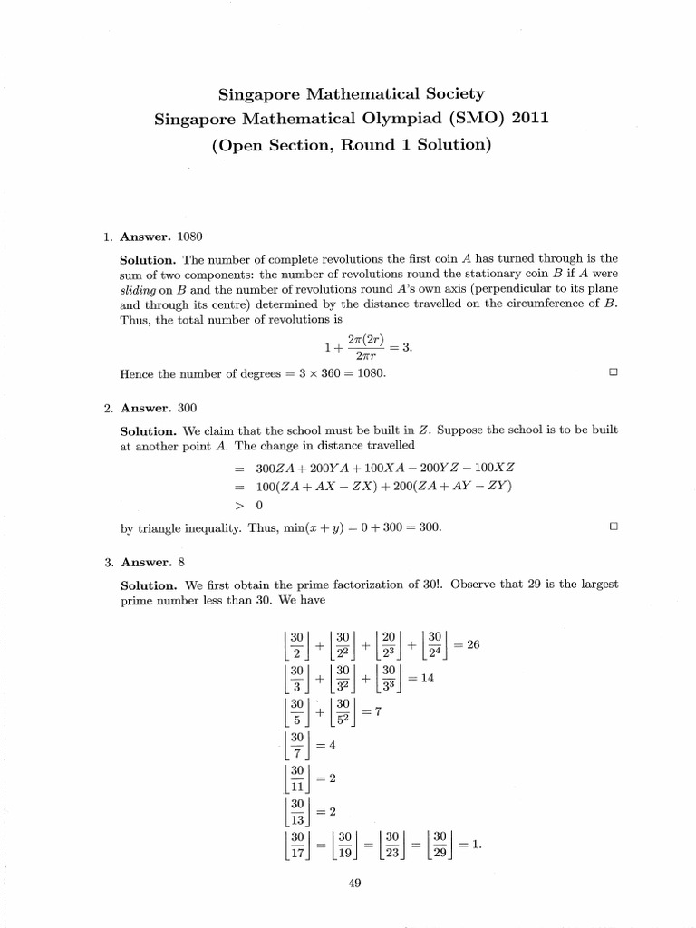 Open Section - First Round Solutions - SMO Singapore Mathematical ...