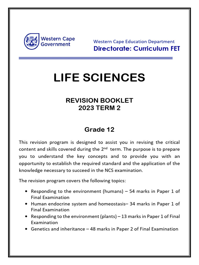 Life Sciences Grade 12 Revision Material Term 2 - 2023 | PDF ...