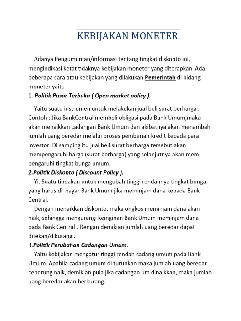 Kebijakan Moneter | PDF