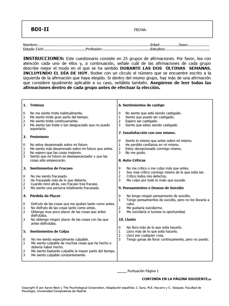 Bdi Ii | PDF | Relaciones personales, crianza y desarrollo personal