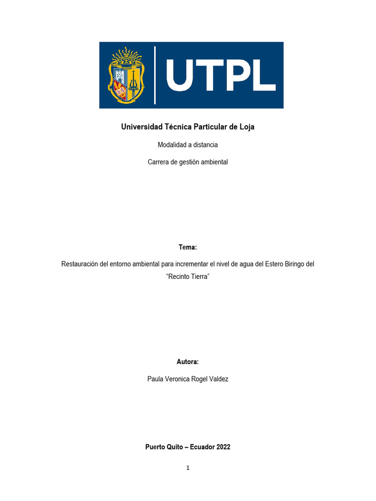 Ejemplo proyecto final UTPL 3 | PDF | Agua | Deforestación