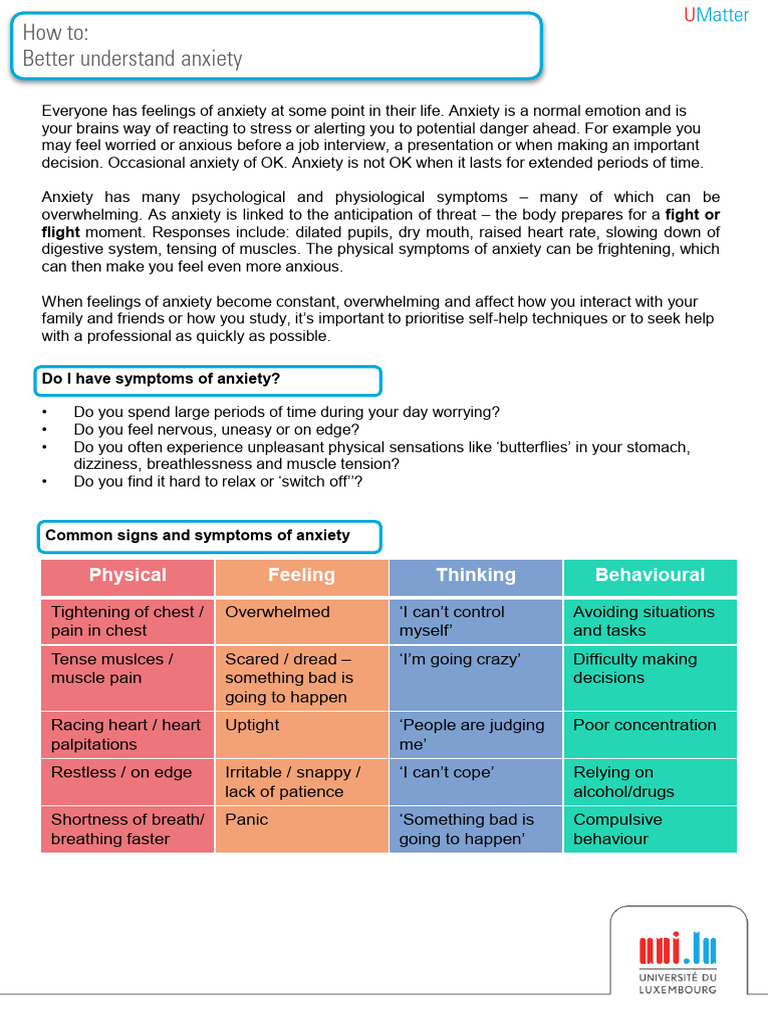 Student How To Manage Anxiety | PDF | Anxiety | Feeling