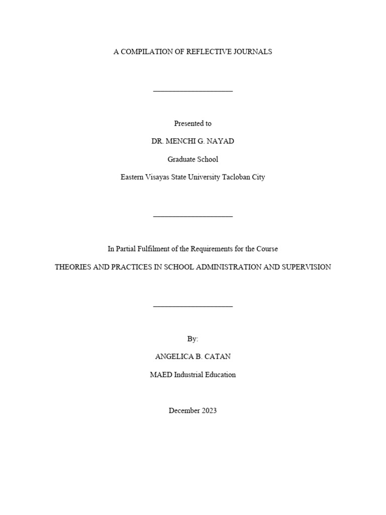 A Compilation of Reflective Journals | PDF | Philosophy Of Education ...