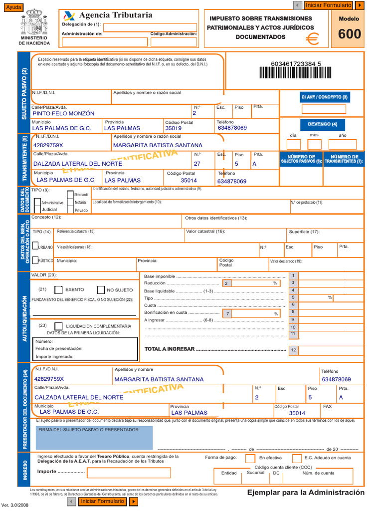 mODELO 600 | Descargar gratis PDF | Contribuyente | Impuestos