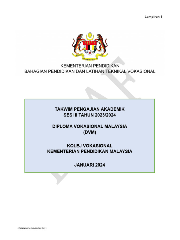 DRAF Takwim DVM Sesi II 2023.2024 - JANUARI | PDF