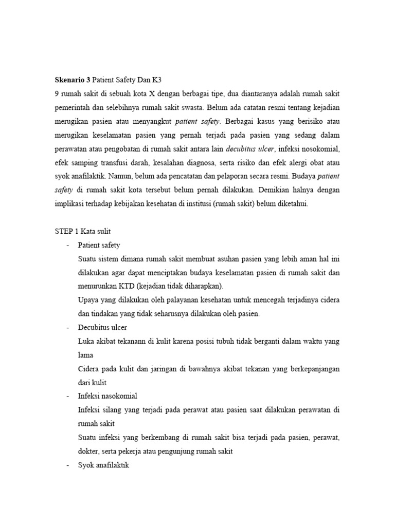 Skenario 3 Patient Safety Dan K3 | PDF