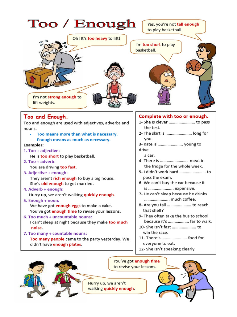 too-and-enough-grammar-guides | PDF | Noun | Adjective
