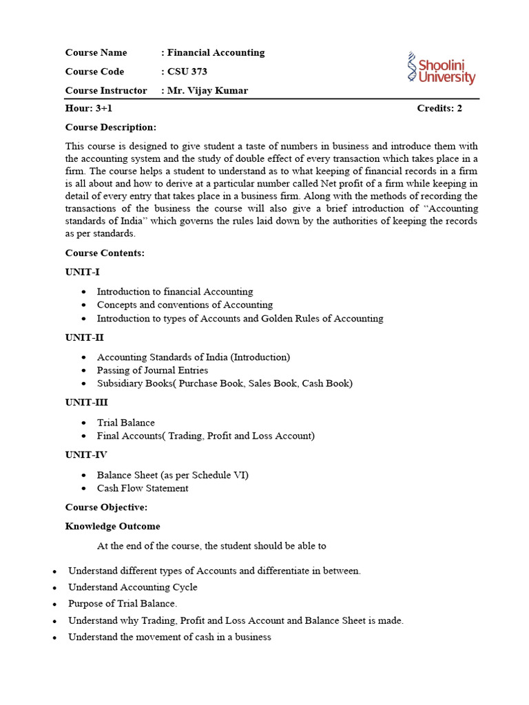 Financial Accounting - Lecture Schedule | PDF | Cash Flow Statement ...