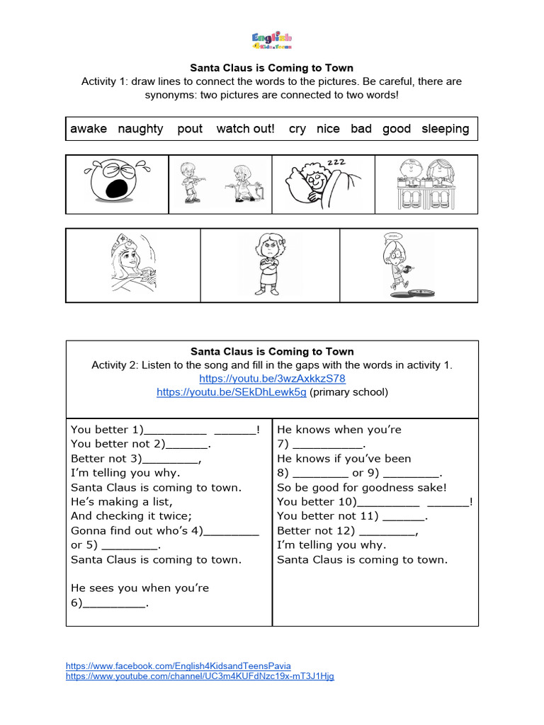 The Christmas Song Santa Claus Is Coming To Town Activities With Music ...
