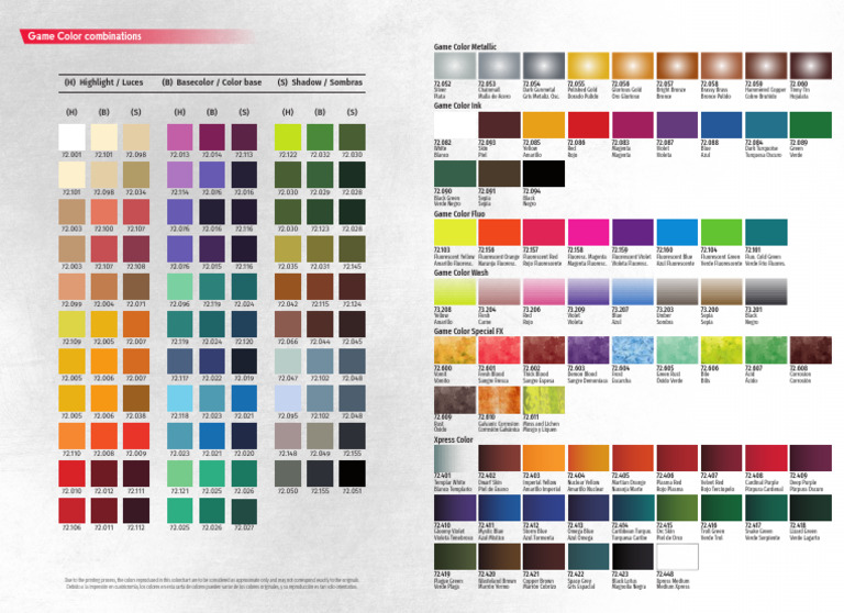 Vallejo Game Color Chart Overview | PDF | Yellow | Color