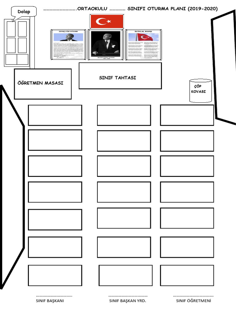 Sınıf Oturma Planı Şablonu İndir | PDF