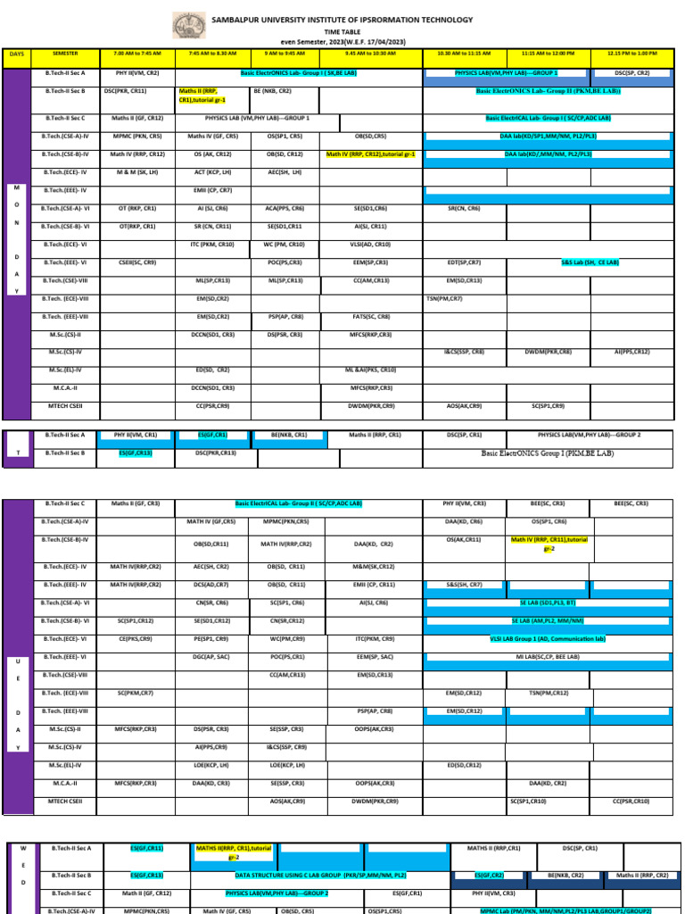 Revised Time Table Even Semester (2023) | PDF | Computing | Computer Science