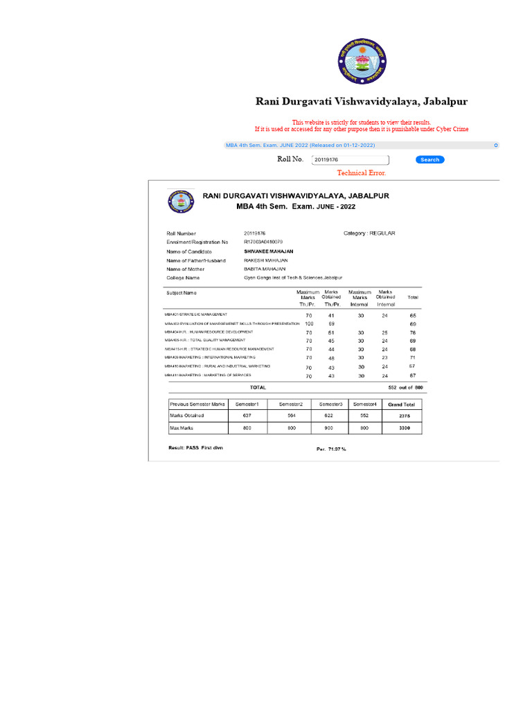 Rani Durgavati Vishwavidyalaya, Jabalpur | PDF