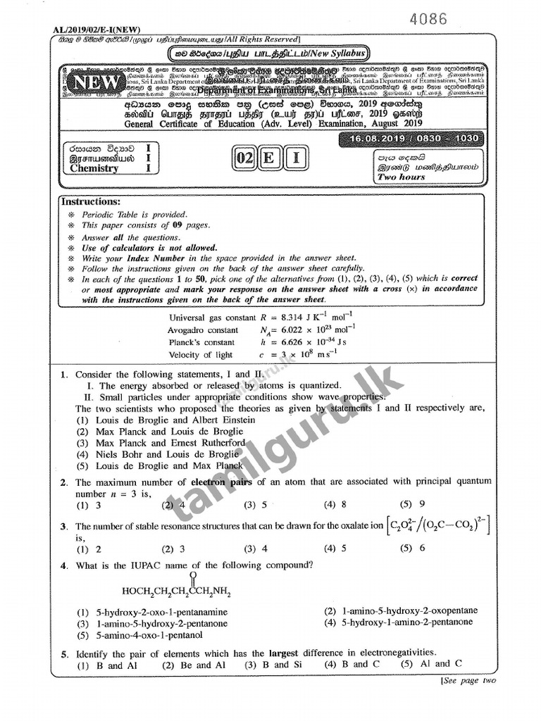 2019 AL Chemistry Past Paper - English Medium | PDF | Language Arts ...
