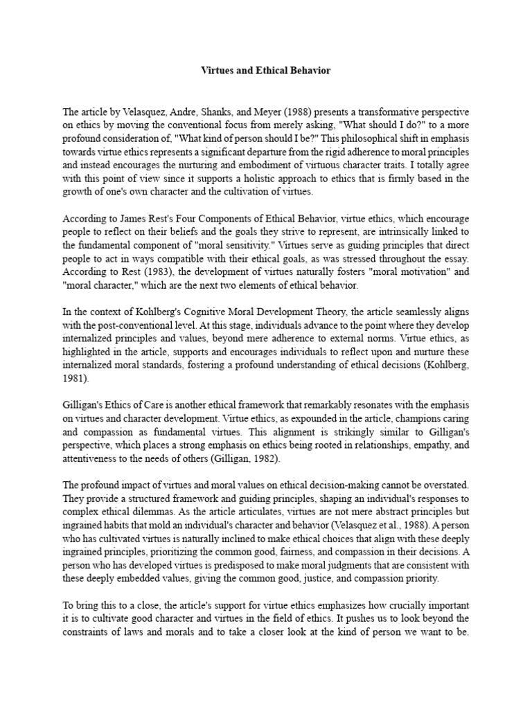 Virtues and Ethical Behavior | PDF | Morality | Virtue Ethics