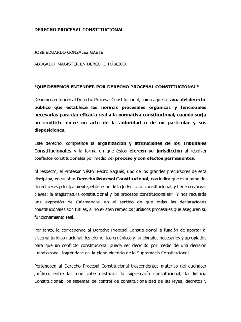 Apunte Derecho Procesal Constitucional | PDF | Ley procesal | Jurisdicción