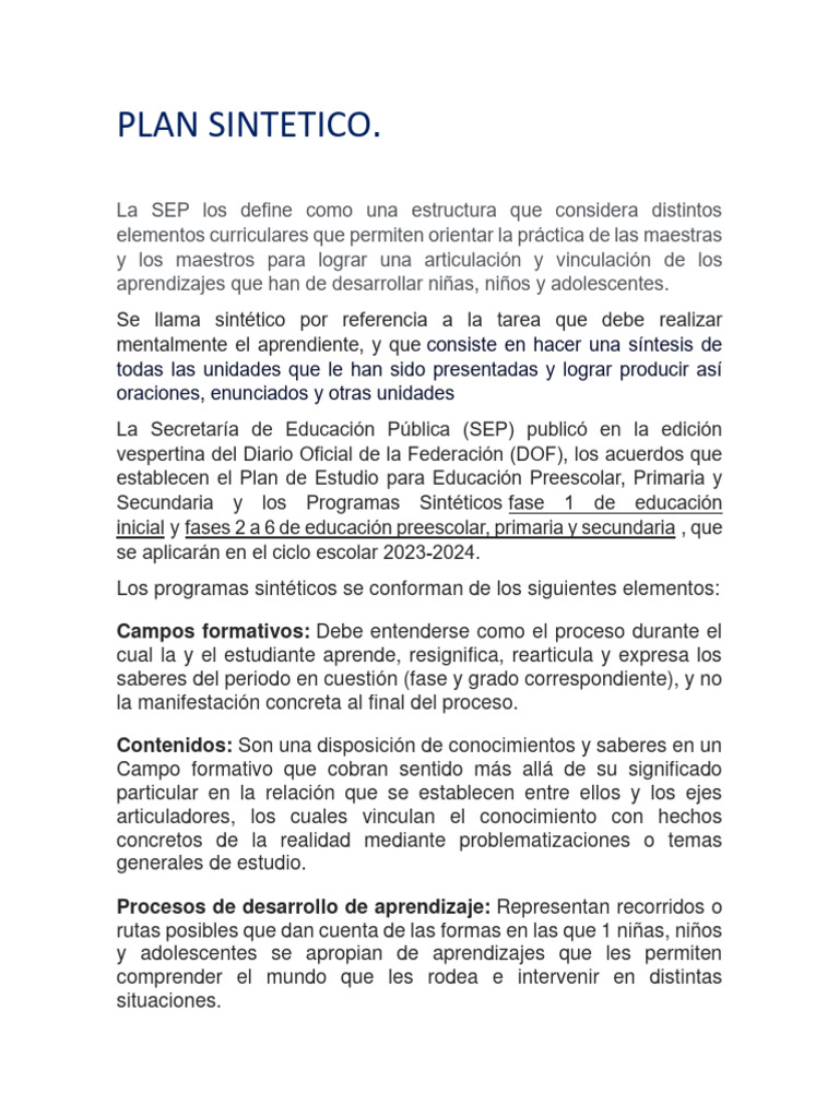 Plan Sintetico | Descargar gratis PDF | Plan de estudios | Educación de ...
