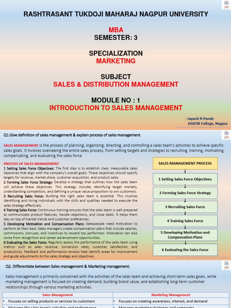 Marketing Paper 1 Mod 1 (MBA Sem 3) - 1 | PDF | Sales | Marketing