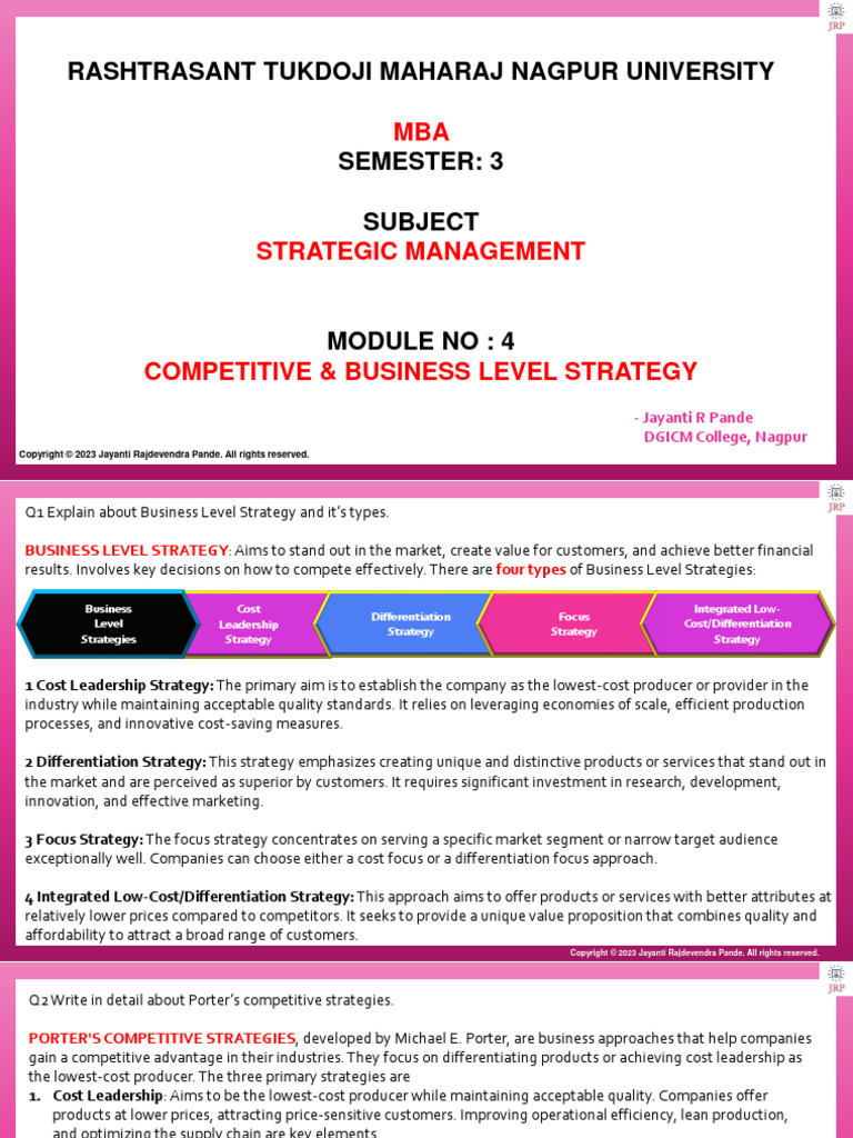 SM Mod 4 (Mba Sem 3) | PDF | Strategic Management | Competitive Advantage
