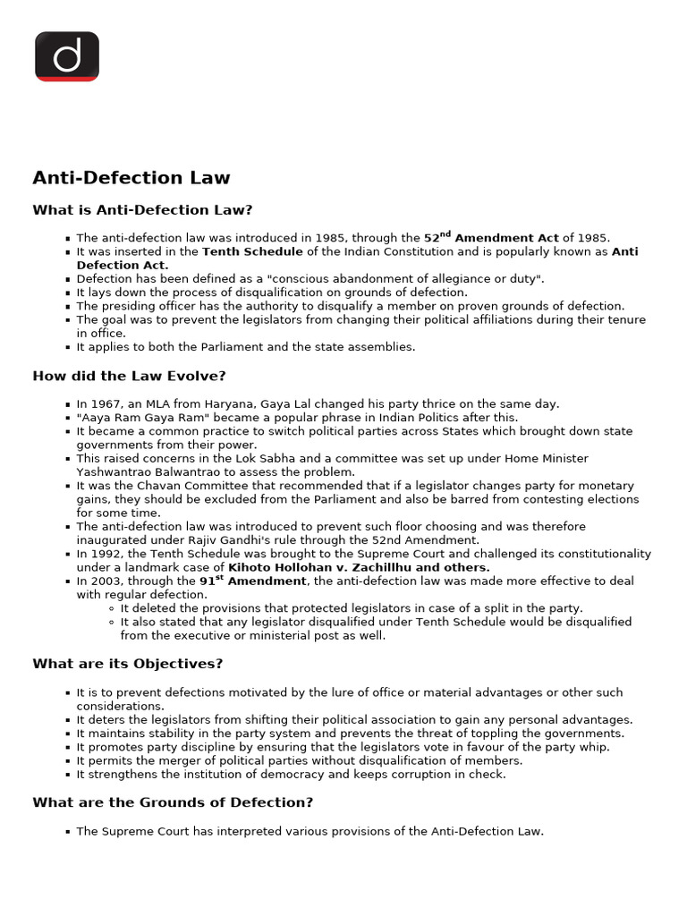 Polity Mentorship Anti Defection Law | Download Free PDF | Justice ...