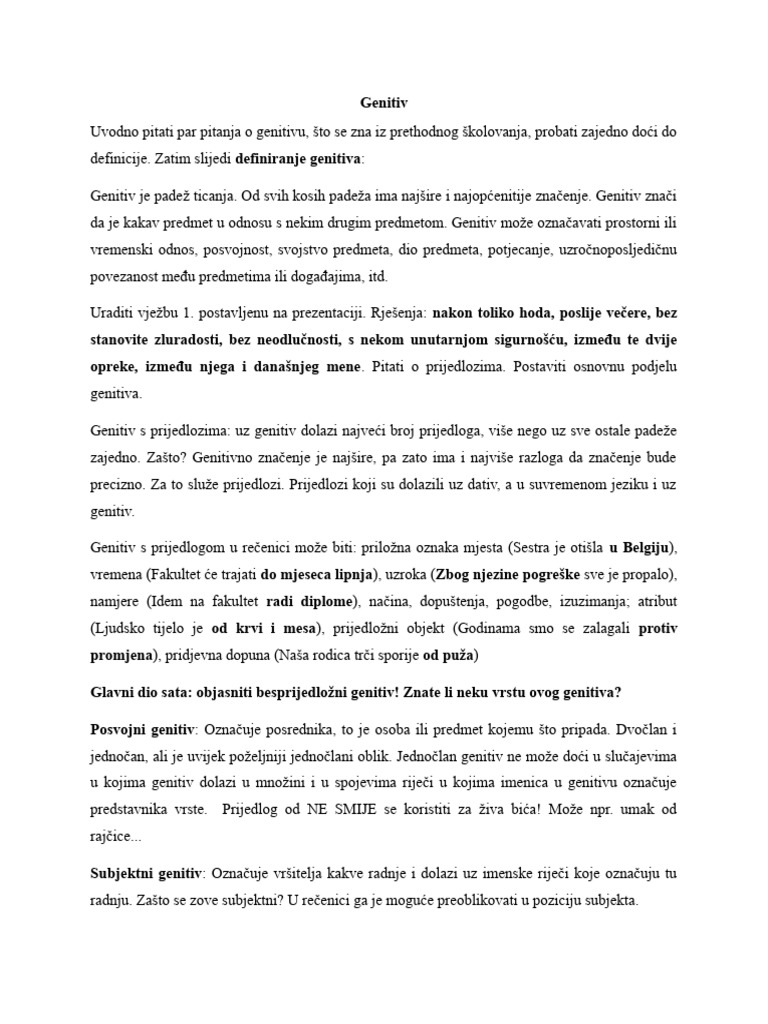 Pripremni List GENITIV | PDF