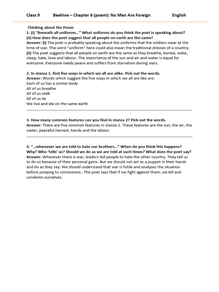 Understanding "No Men Are Foreign" Poem | PDF | Poetry