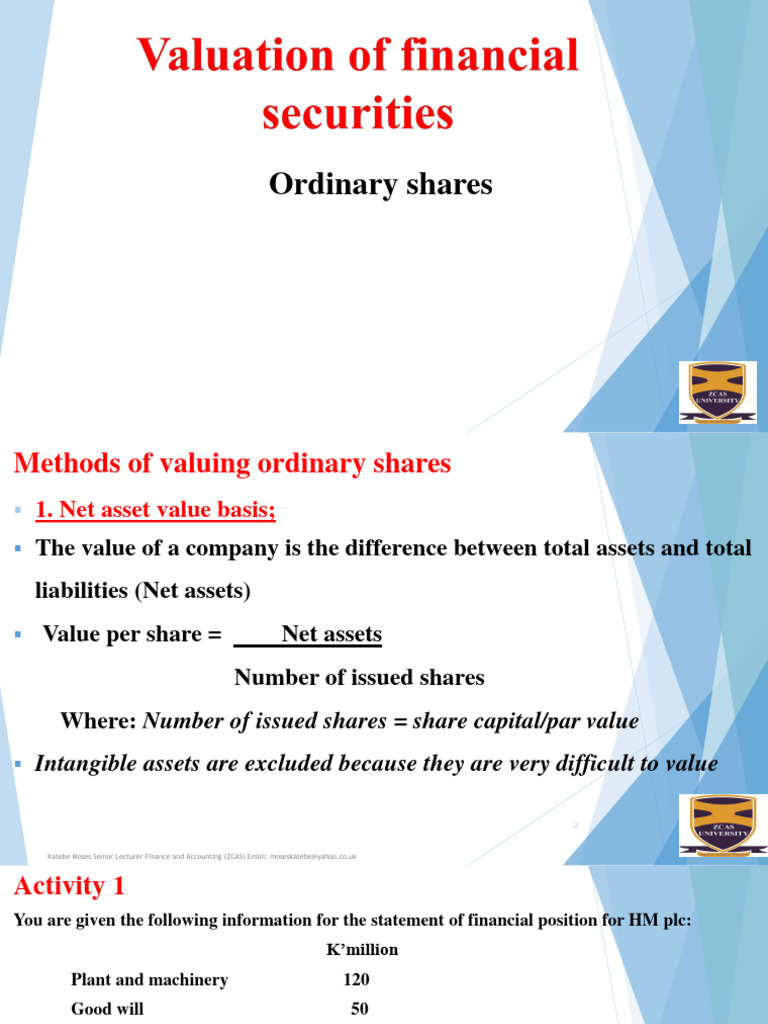 Valuation Methods for Ordinary Shares | PDF | Dividend | Price–Earnings ...