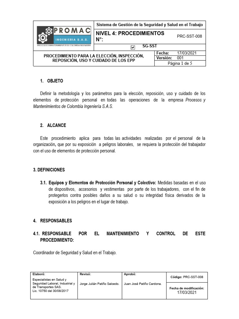 PRC-SST-008 Procedimiento para La Elecci+ N, Inspecci+ N, Reposici+ N ... PRC-SST-008 Procedimiento para La Elecci+ N, Inspecci+ N, Reposici+ N ...