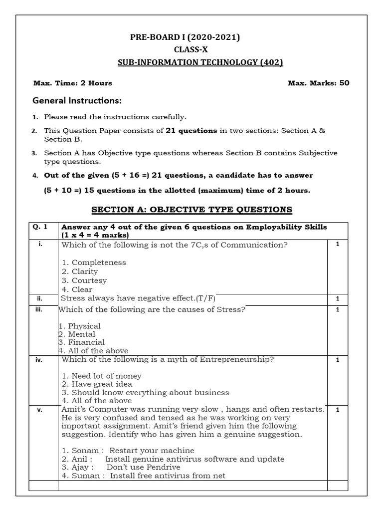 Preboard III Question Paper (IT) | PDF | Worksheet | Computer Keyboard