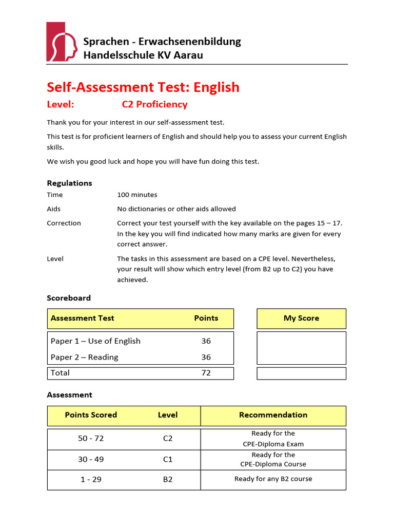 English C2 Self-Assessment Test | PDF | English Language