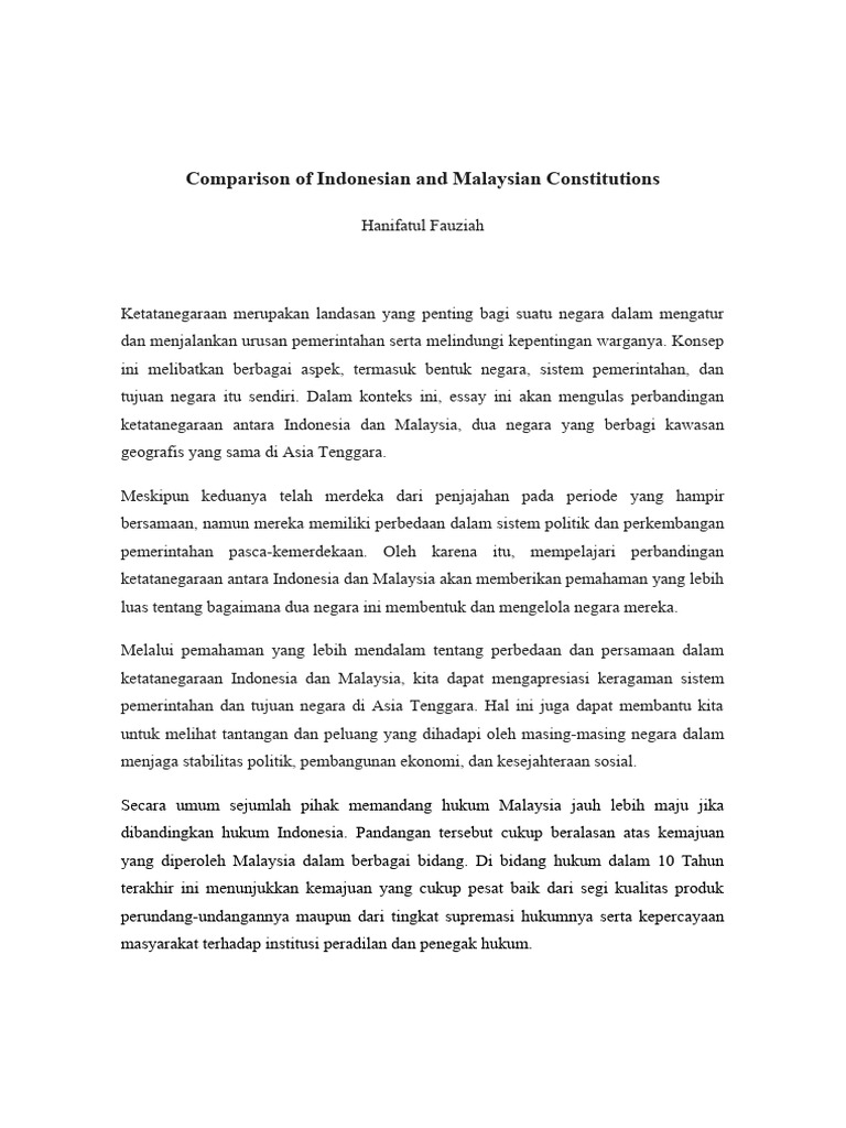 Comparison of Indonesian and Malaysian Constitutions | PDF