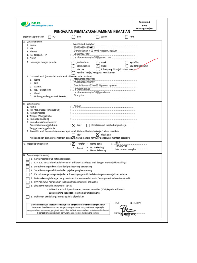 Formulir 4 BPJS Ketenagakerjaan | PDF
