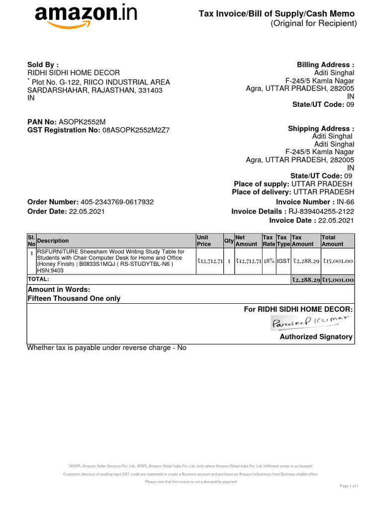 WFH Table and Chair | PDF | Invoice | Taxation
