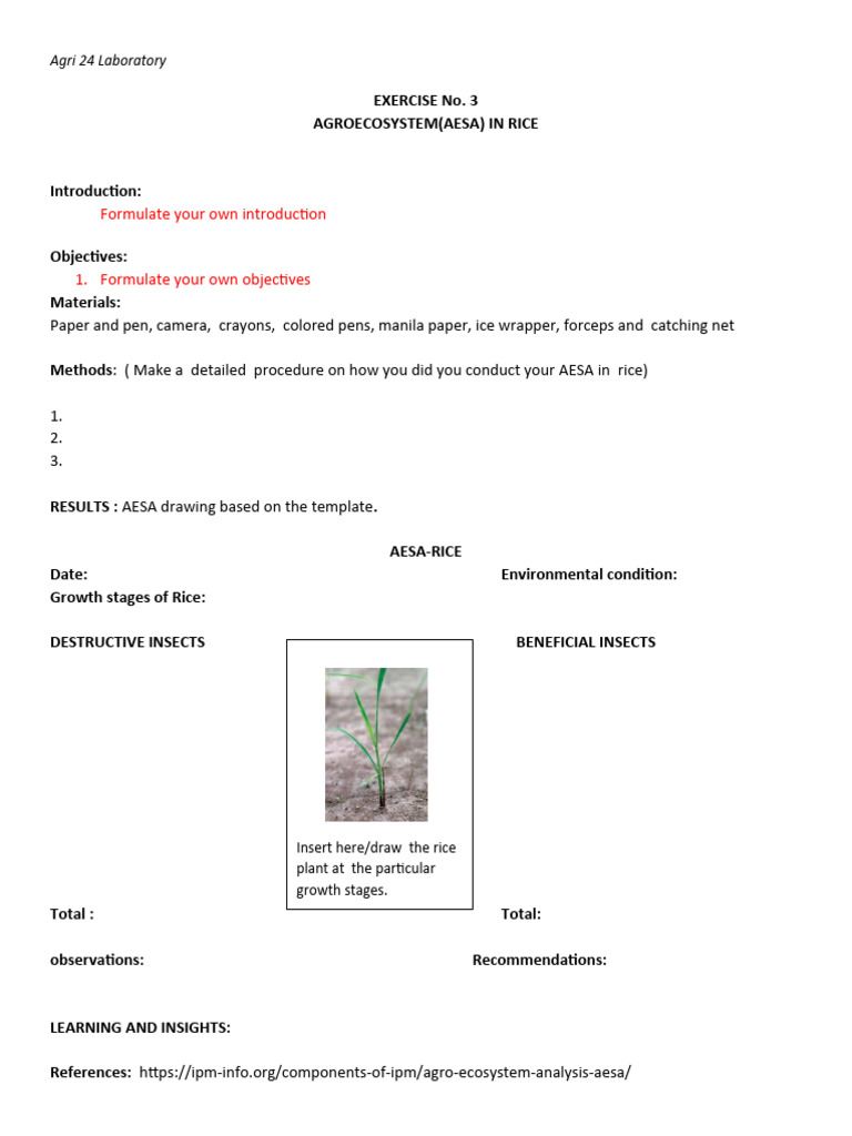 AESA in Rice Agri 24 Exercise No.3 2023 | PDF | Science & Mathematics | Technology & Engineering