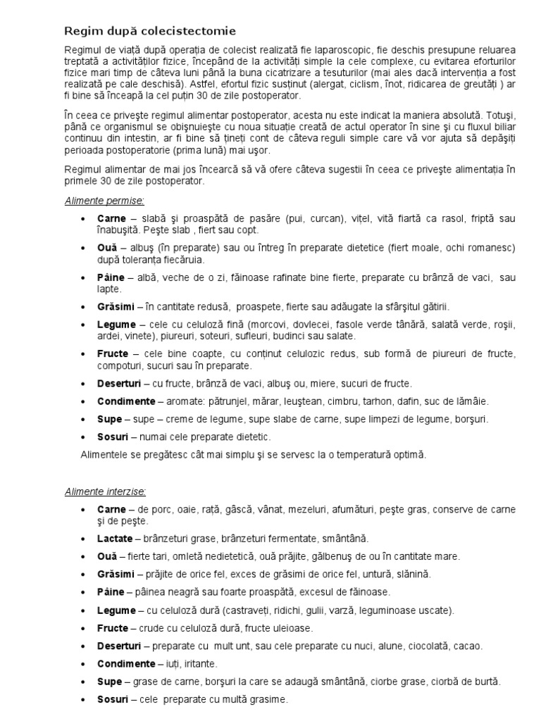 Regim Dupa Operatie Colecist | PDF