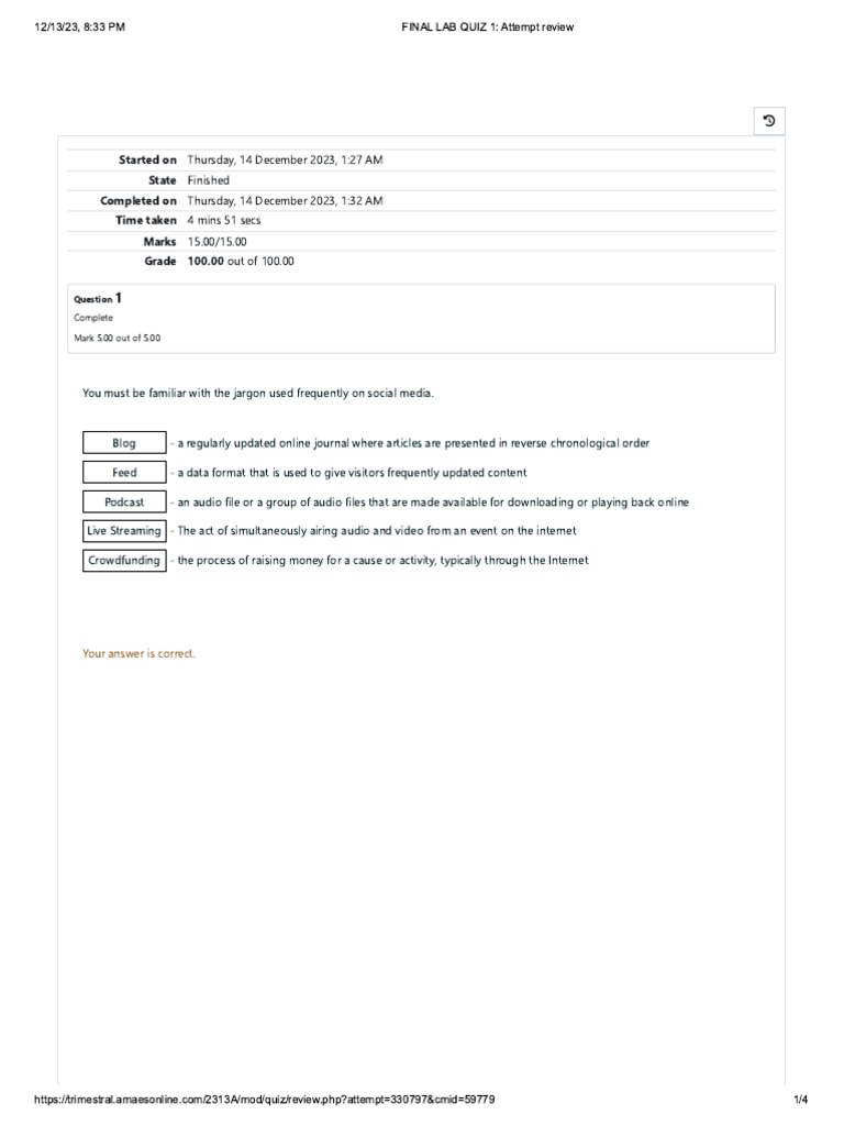 Current Trends and Issues - FINAL LAB QUIZ 1 - Attempt Review | PDF