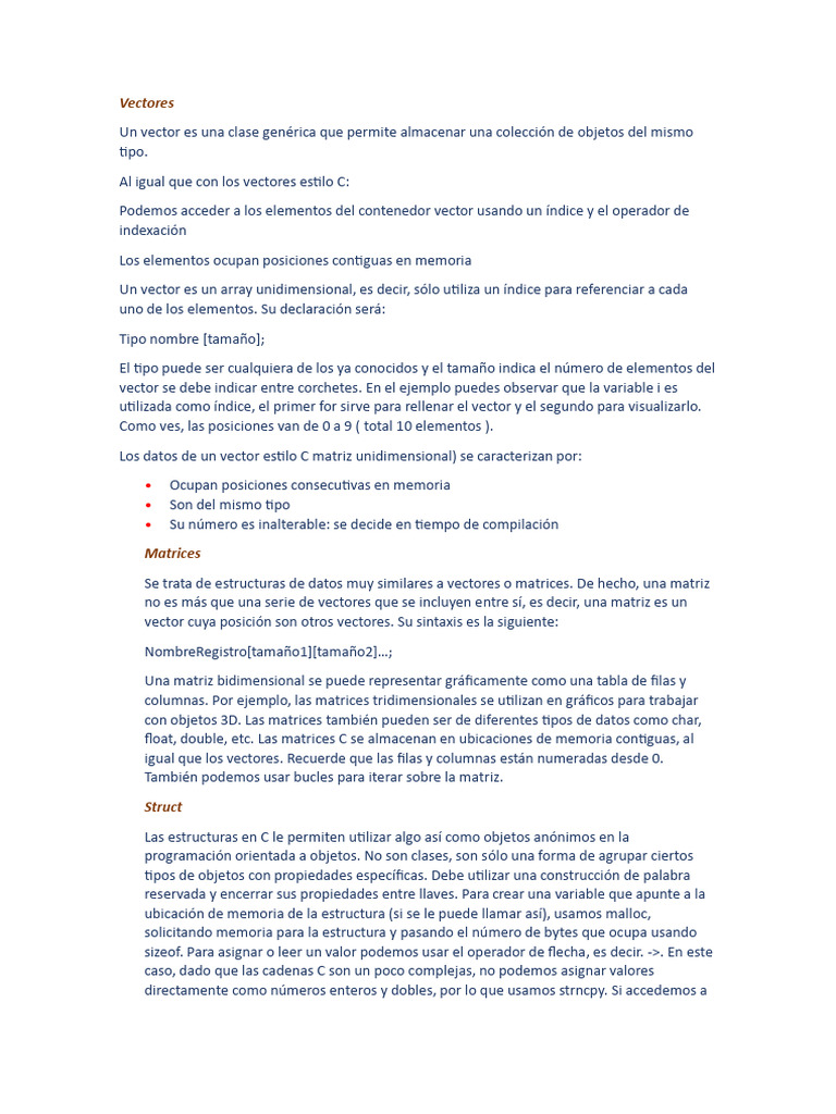 Introducción a Vectores y Matrices en C | PDF | Gestión de datos ...