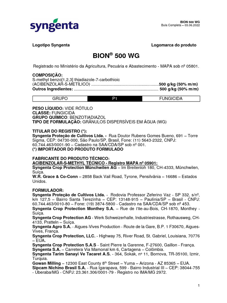 Bion 500 WG 6001 | PDF | Agricultura | Plantas