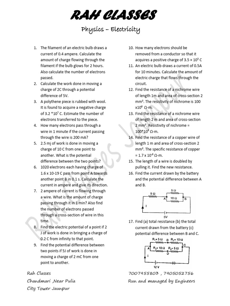 Class 10 Physics Electricity All Questions | PDF | Series And Parallel ...