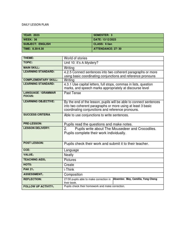 M36 - 13122023 - Chan Yoke Ling | PDF | Lesson Plan | English Language